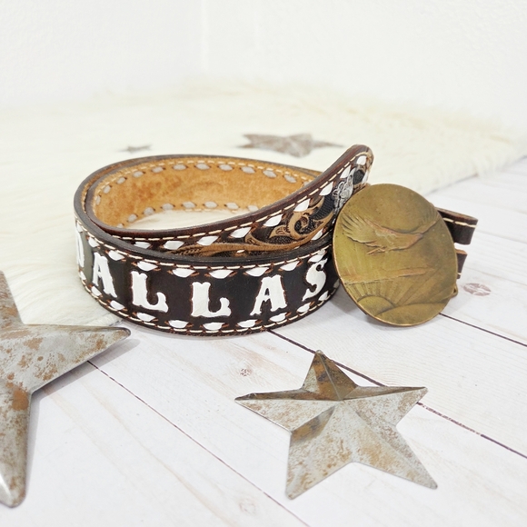 Vintage | Accessories | Vintage Western Dallas Tooled Belt Brass ...